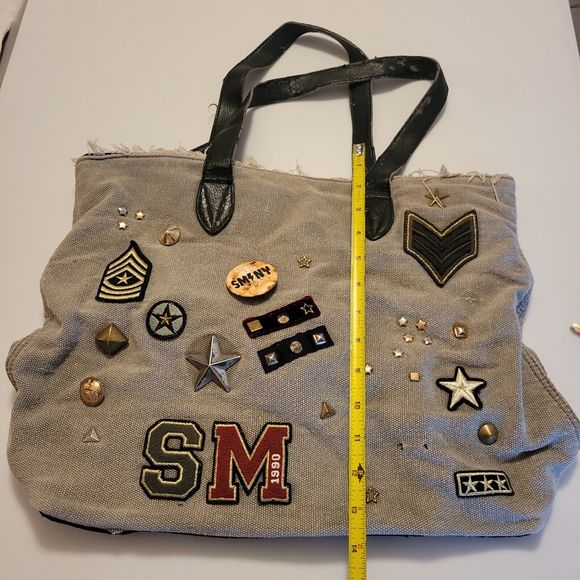 Steve Madden | Bags | Steve Madden Sm 99 Grey Canvas Leather Tote Bag ...